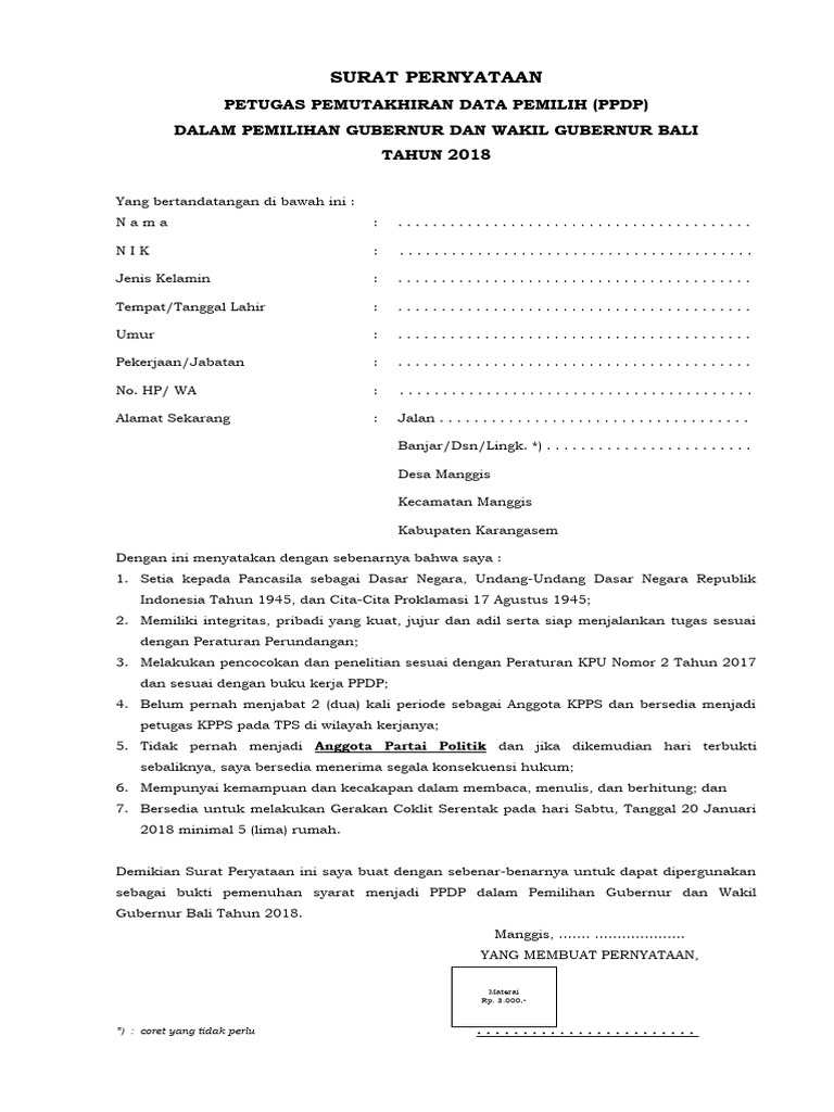 Surat Pernyataan PPDP | PDF
