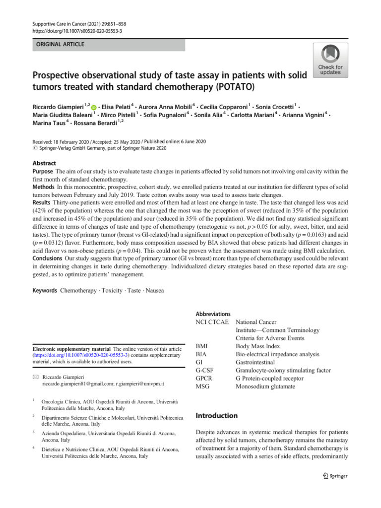 Prospective Observational Study of Taste Assay in Patients With Solid ...