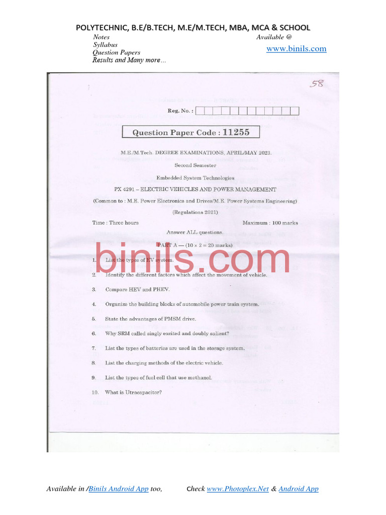 Electric Vehicle Question Papers | PDF | Art | Technology & Engineering