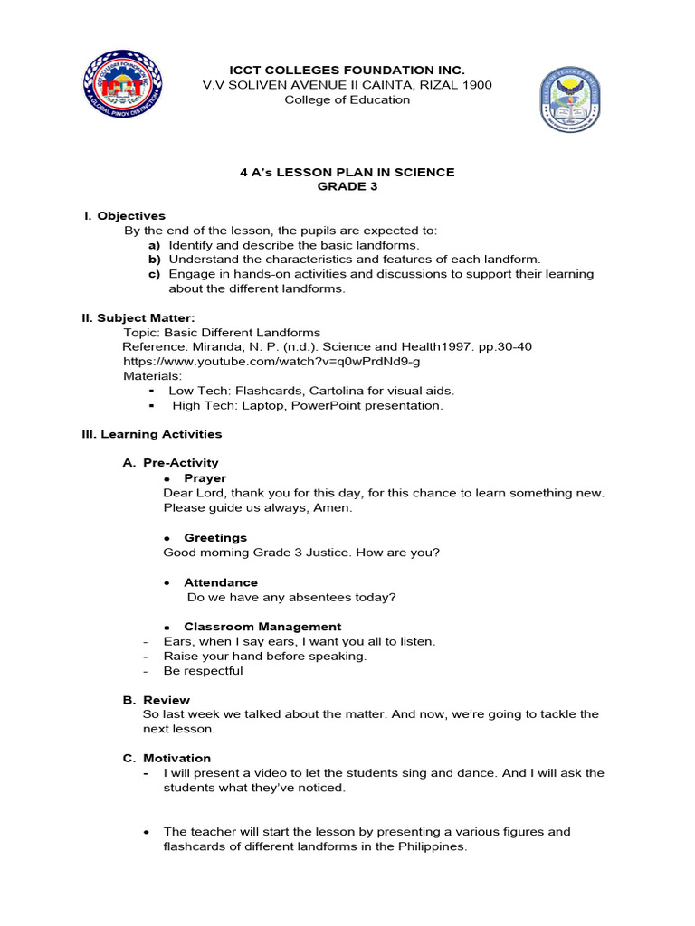 Jana Lesson Plan Landforms | PDF | Teachers | Learning