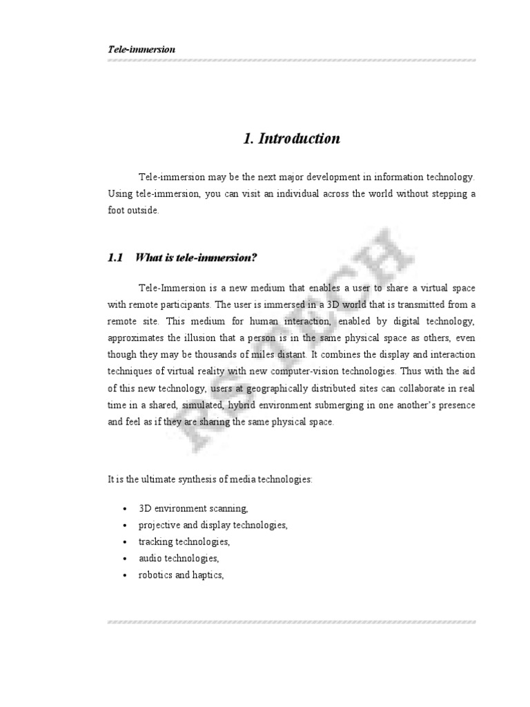 Tele Immersion | PDF | Stereoscopy | Virtual Reality