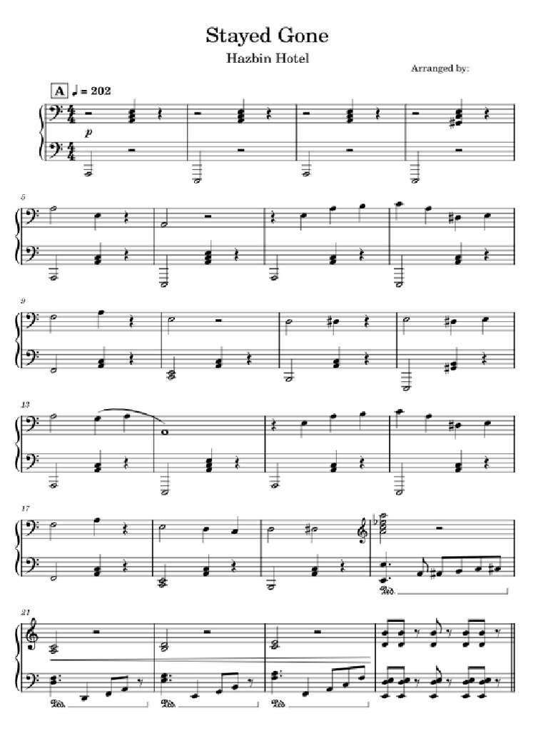 Stayed Gone - Hazbin Hotel Piano Score | PDF