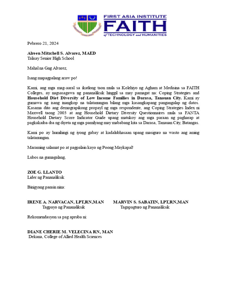 Letter For Validator and Grammarian in Filipino | PDF