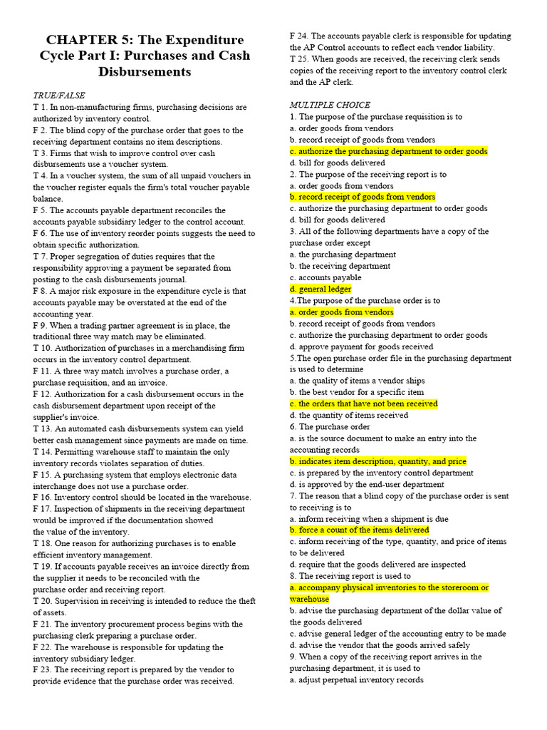CHAPTER 5 The Expenditure Cycle Part I - Purchases and Cash ...