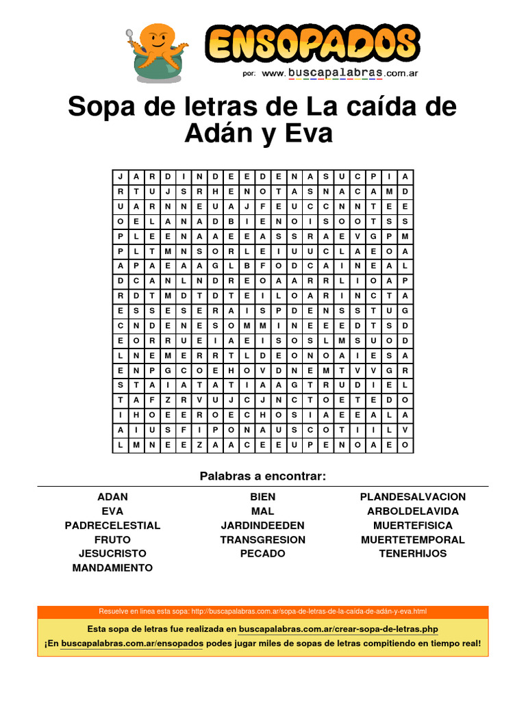 Sopa de Letras de La Caída de Adán y Eva | PDF