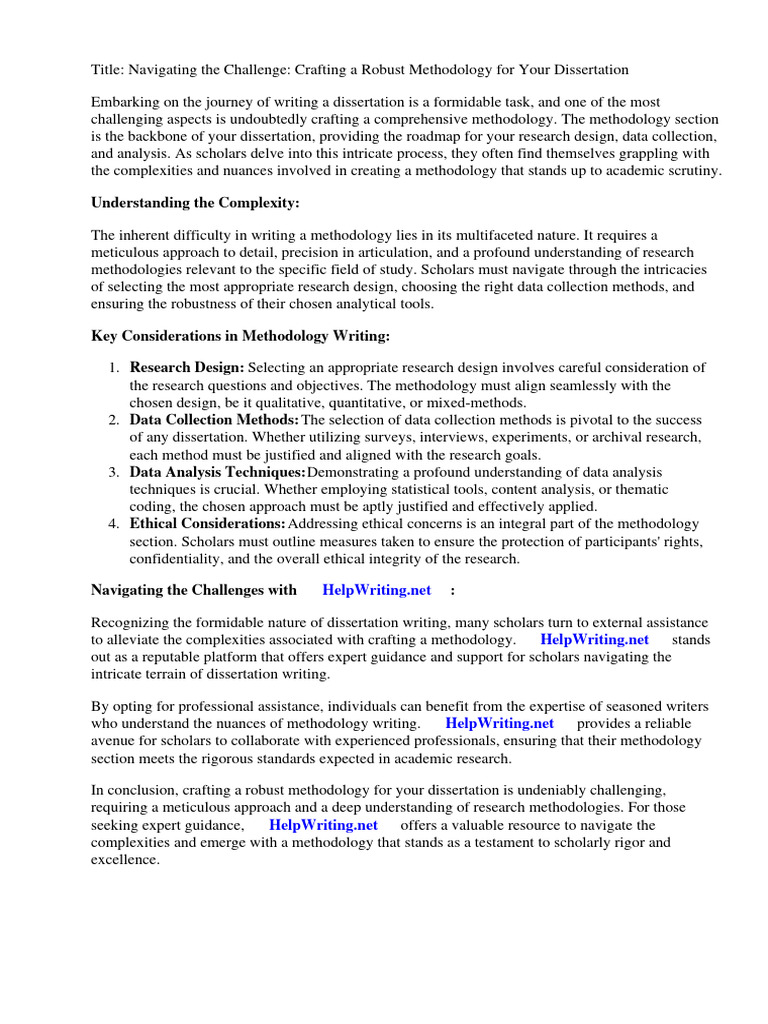 How To Write A Good Methodology For Your Dissertation | PDF ...