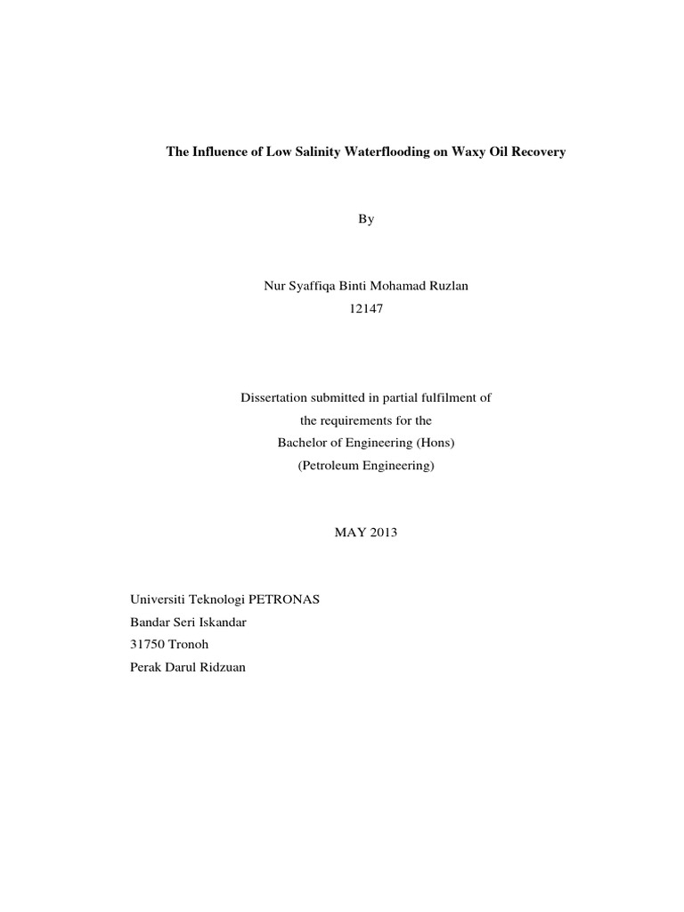 Low Salinity Waterflooding Impact on Waxy Oil | PDF | Enhanced Oil ...