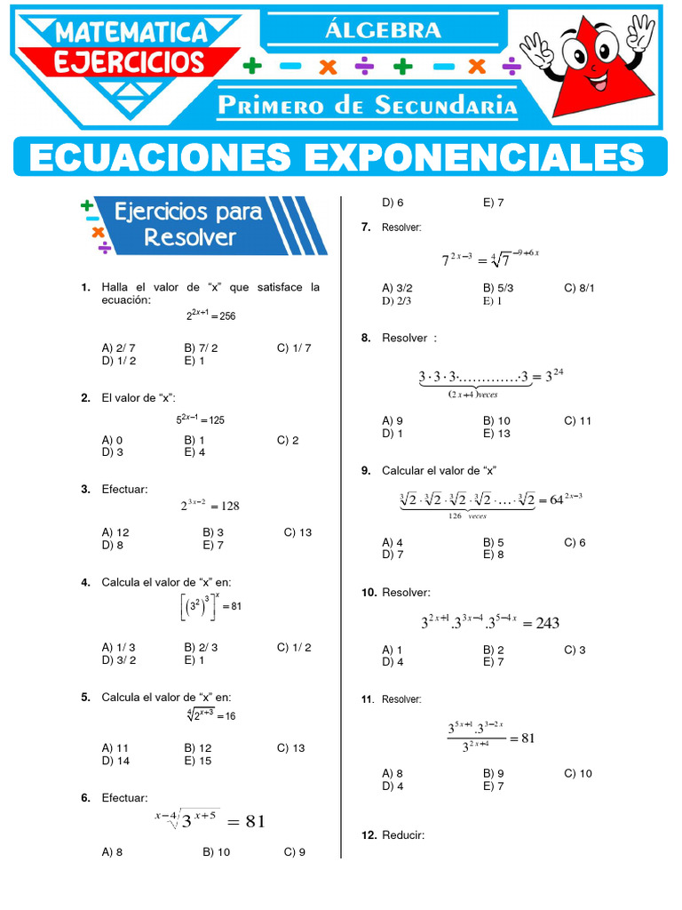 Ecuaciones Exponenciales Para Primer Grado De Secundaria Pdf