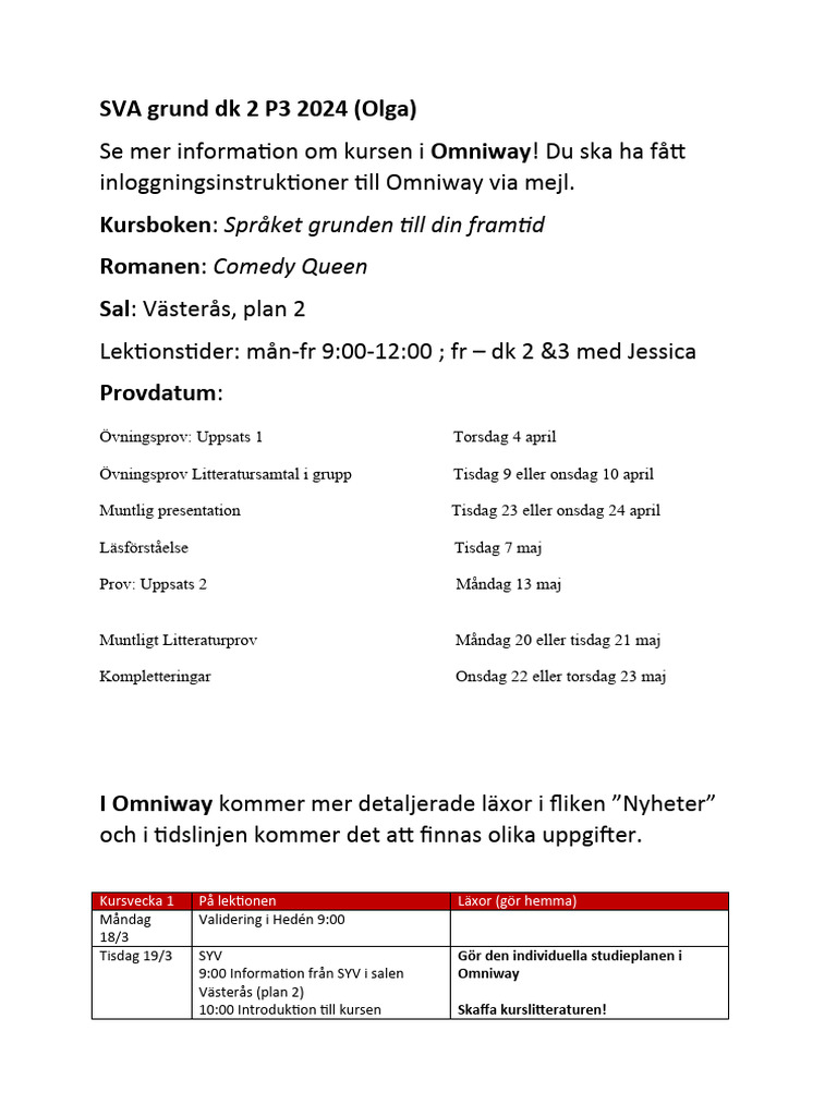 Planering DK 2 P3 2024 Olga | PDF