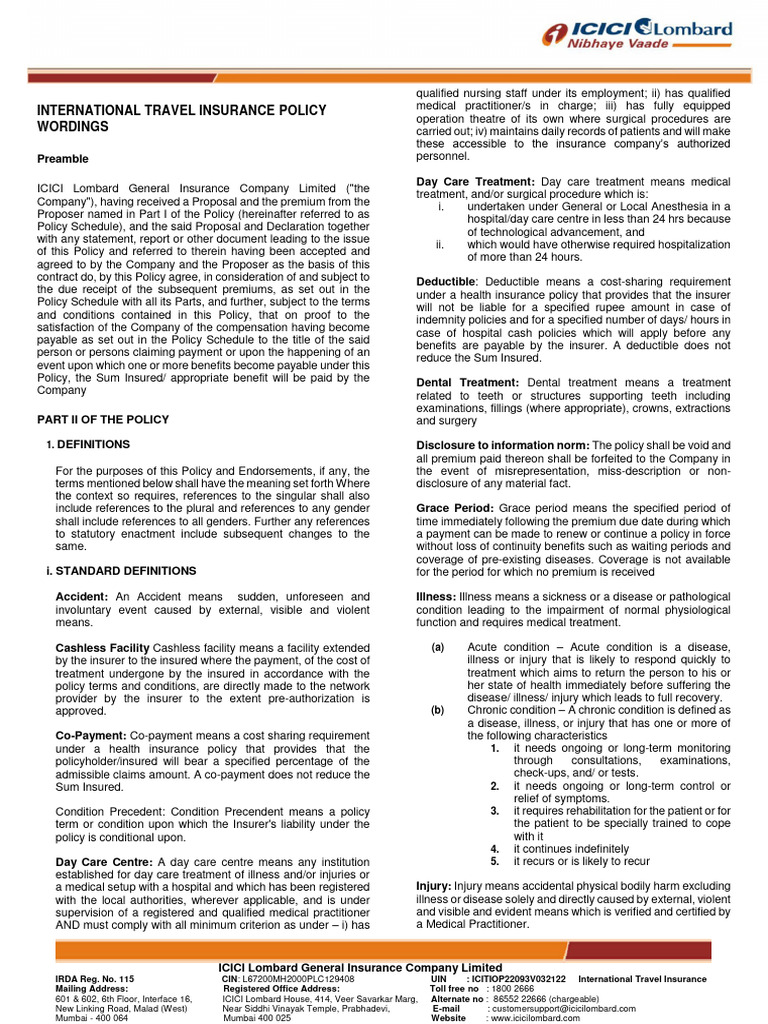 Travel Insurance Policy Guide | PDF | Insurance | Intensive Care Unit