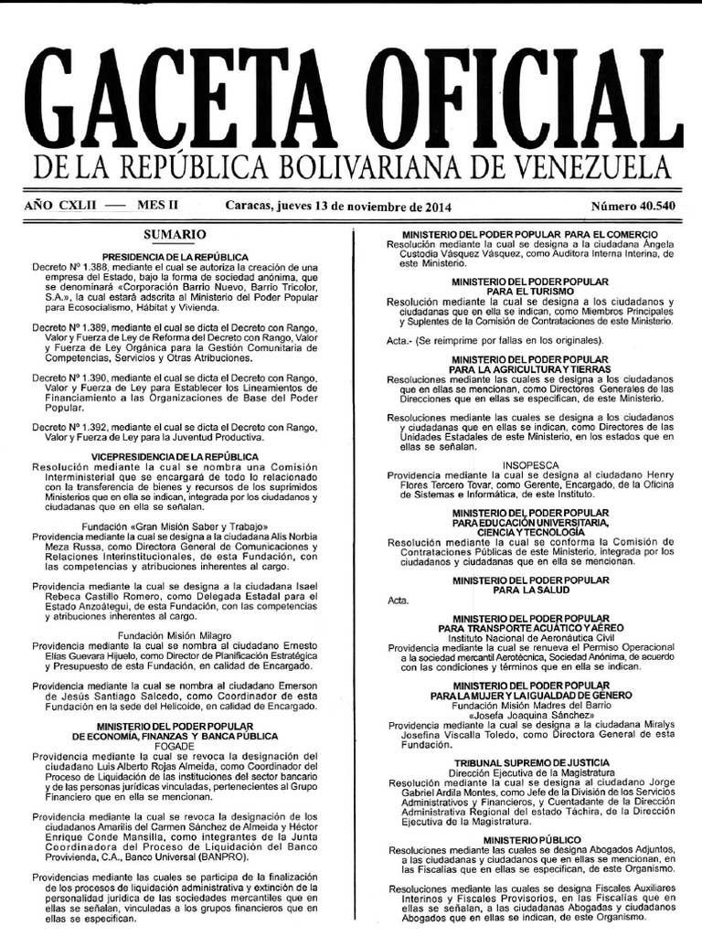 Decreto Con Rango Valor y Fuerza de Ley Orgc3a1nica para La Gestic3b3n ...