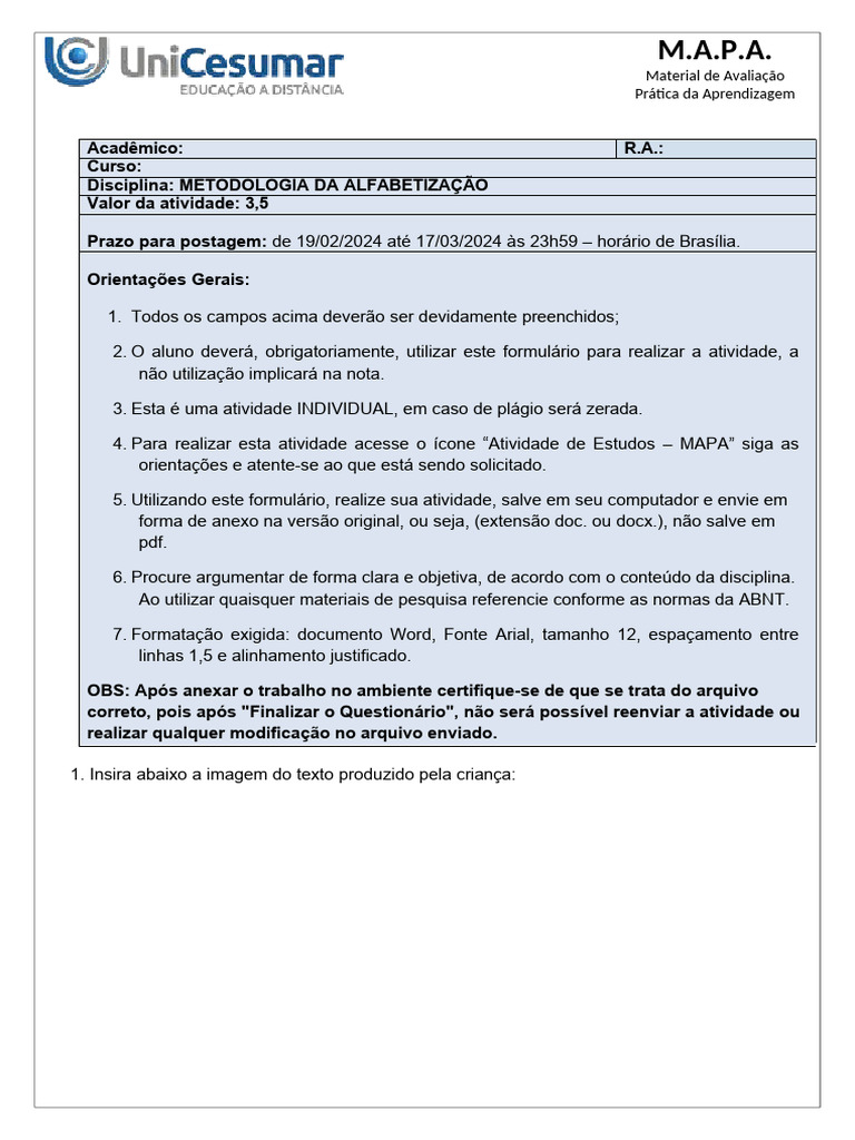 ATIVIDADE MAPA | PDF | Aprendizado