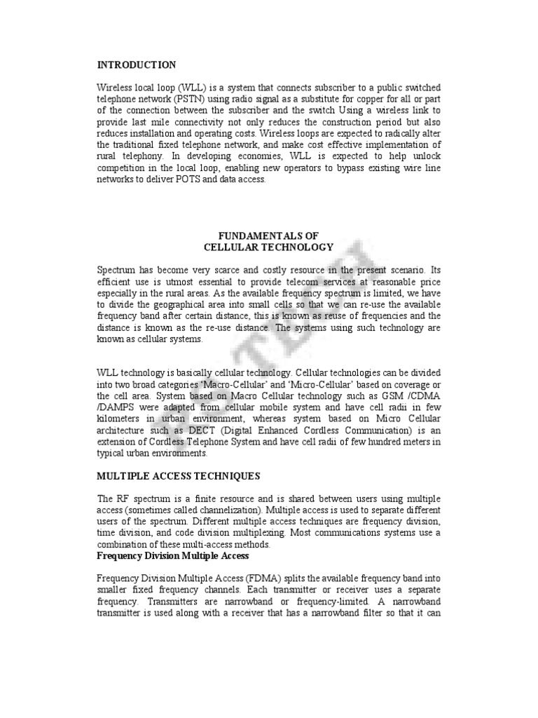 Wireless Local Loop | PDF | Cellular Network | Channel Access Method