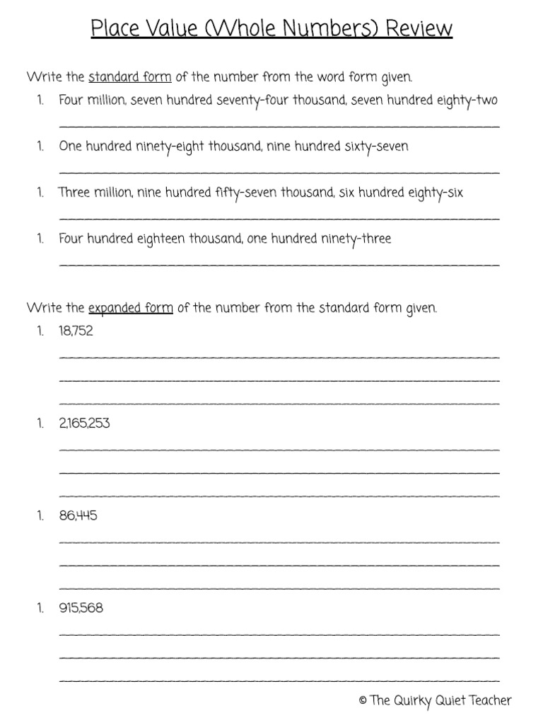 Place Value Whole Number Review | PDF