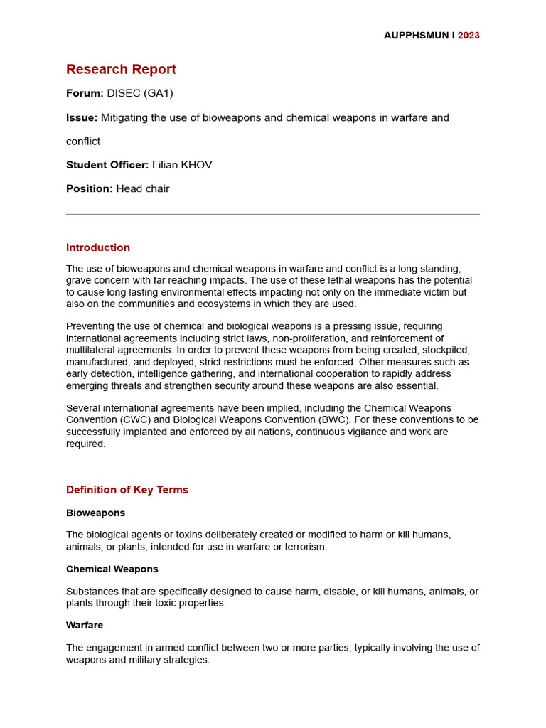 AUPPHSMUN-DISEC-Mitigating The Use of Bioweapons and Chemical Weapons ...