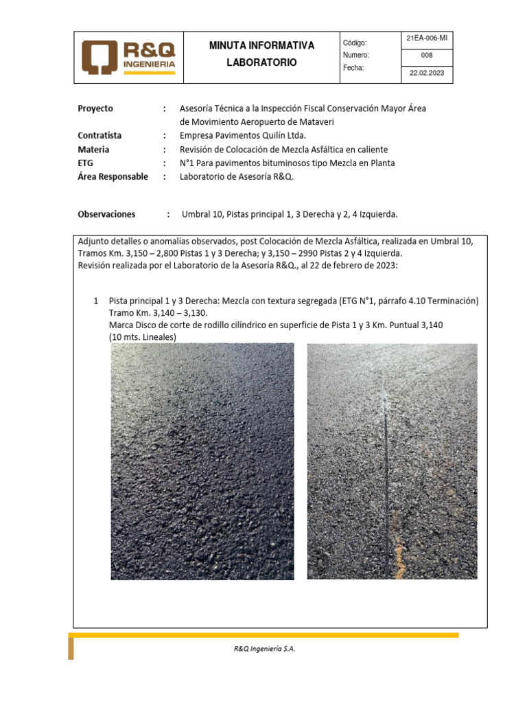 Minuta N°008, Observaciones Umbral 10, 22 Feb 23 | PDF | Transporte