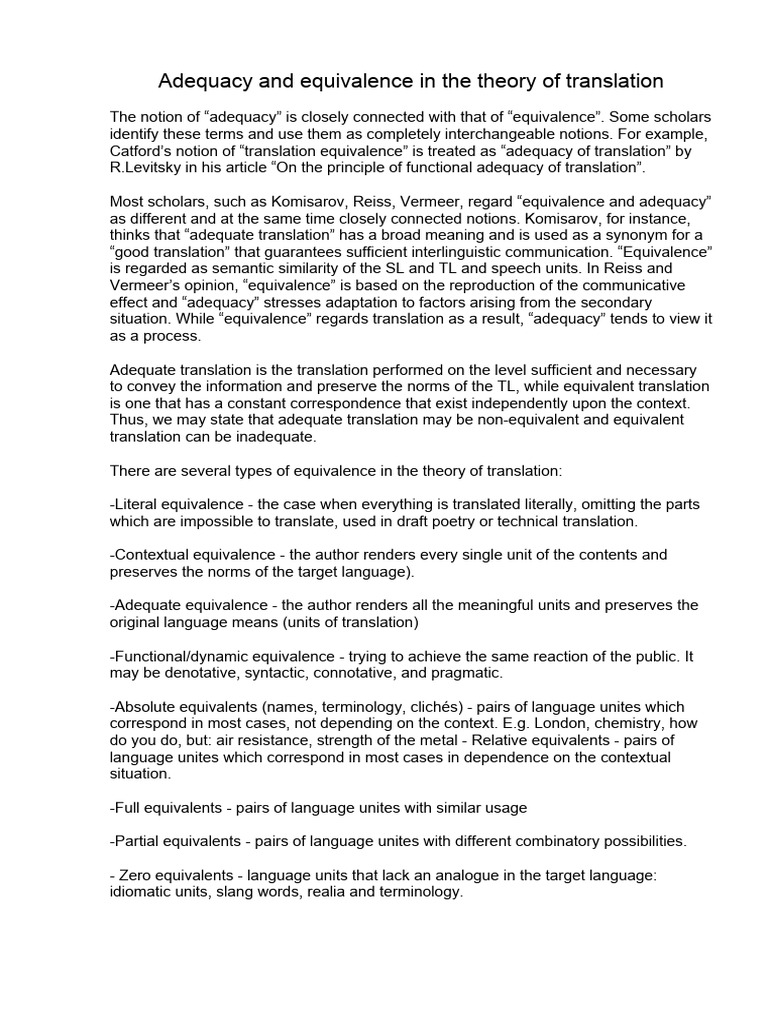 Equivalence and Adequacy in Translation | PDF | Translations | Syntax