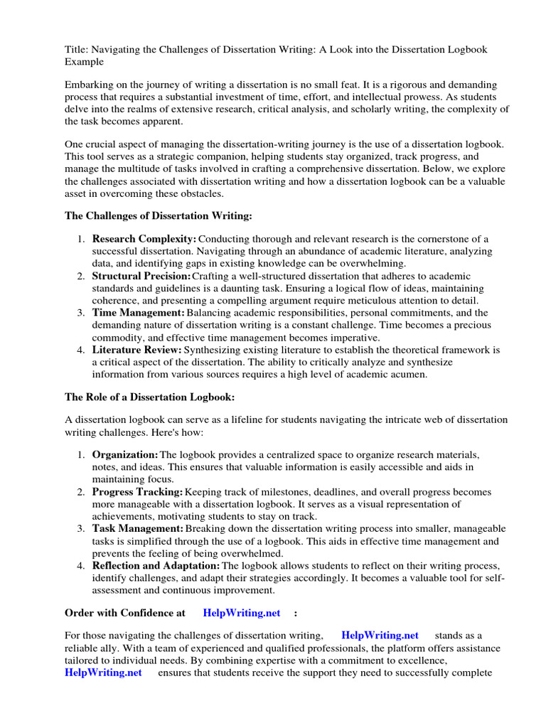 Dissertation Logbook Example | PDF | Thesis | Experience