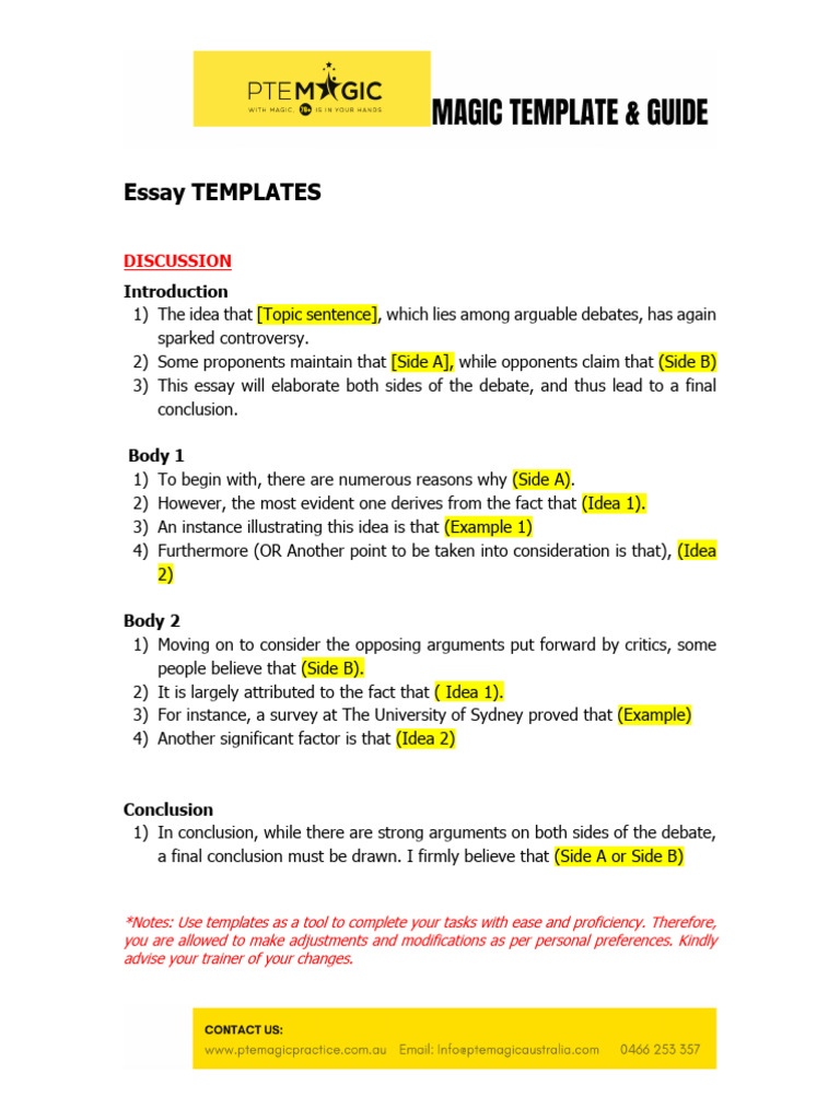 Essay Discussion Template Guide | PDF | Science & Mathematics