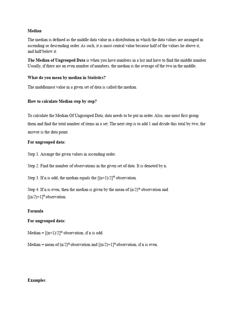 Median of Ungrouped Data | PDF | Mean | Median