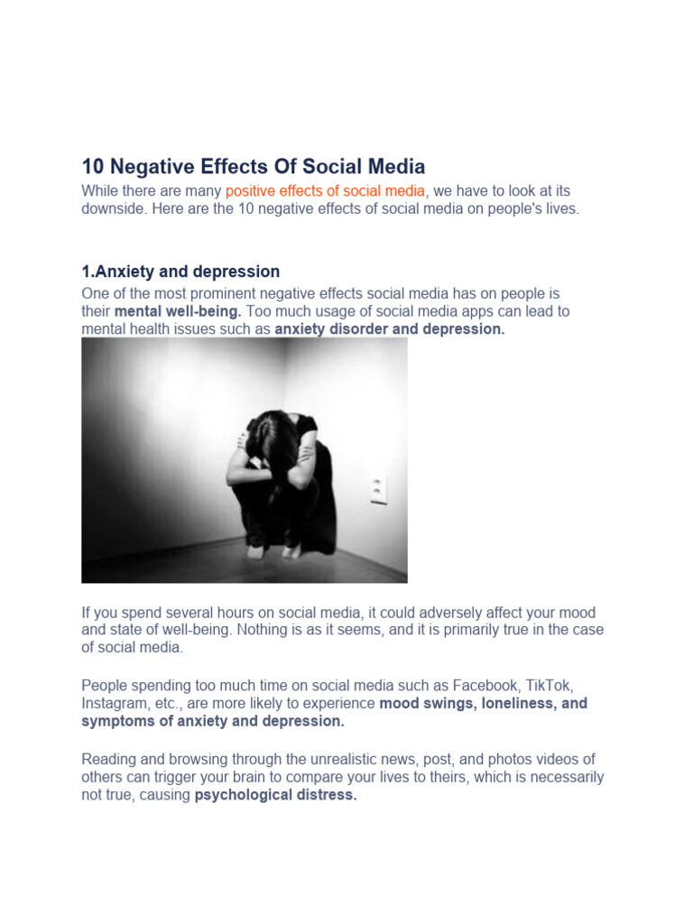 10 Negative Effects of Social Media | PDF | Popular Culture & Media ...