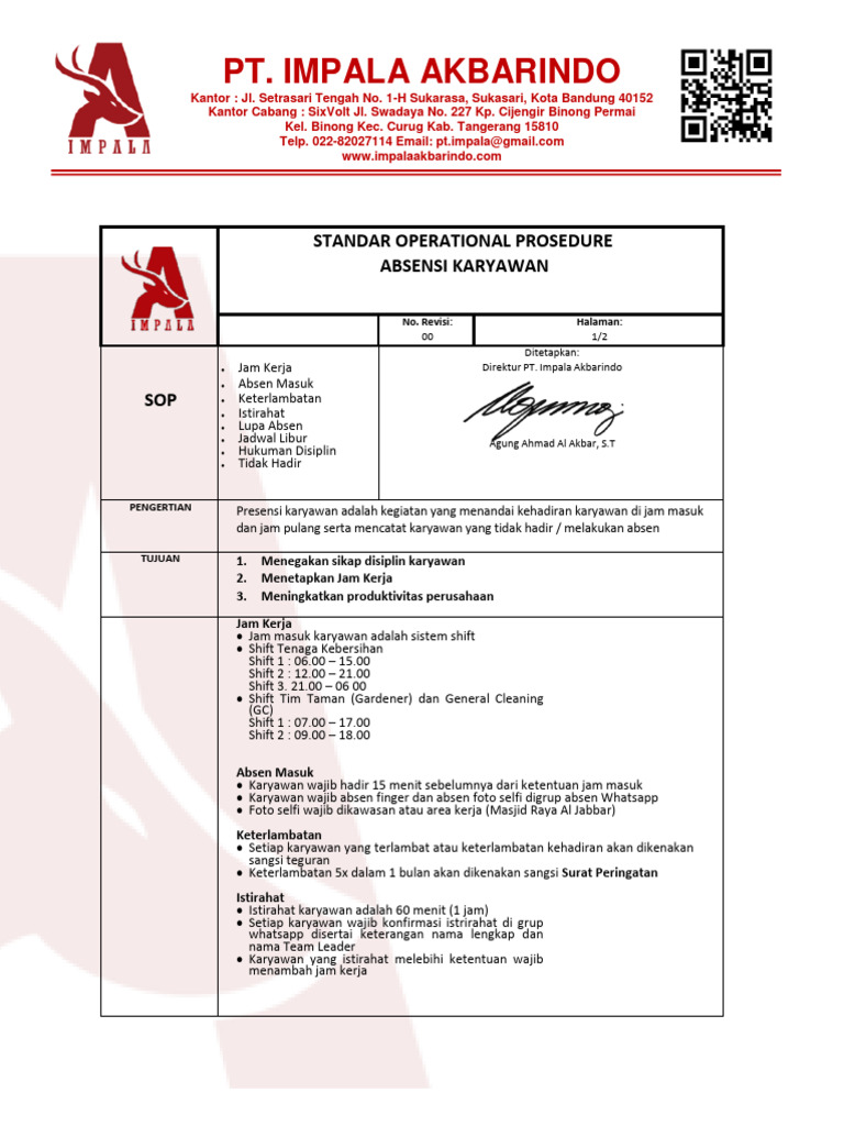 Standar Operational Prosedure Absensi Karyawan - Print | PDF