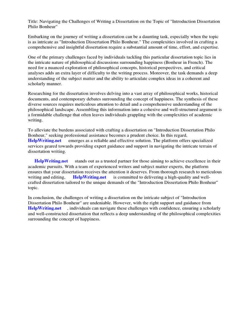 Introduction Dissertation Philo Bonheur Pdf Thesis Expert