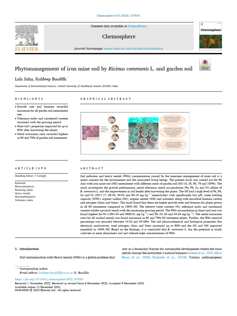 Paper in Chemosphere | PDF | Soil | Environmental Remediation