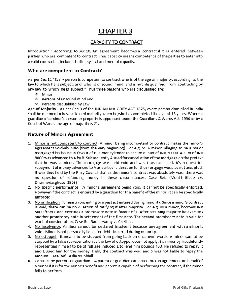 Chapter 3 Capacity To Contract | PDF | Estoppel | Law Of Agency