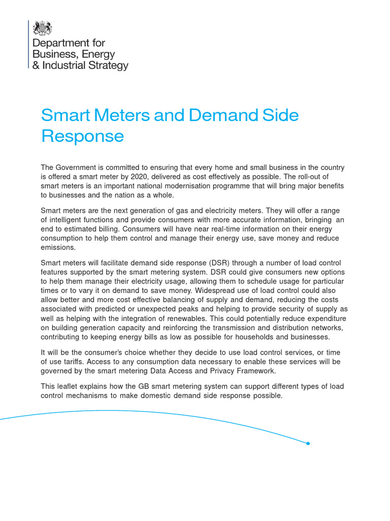 Smart Meters Demand Side Response Leaflet Dr Final Pdf Electricity Power Physics