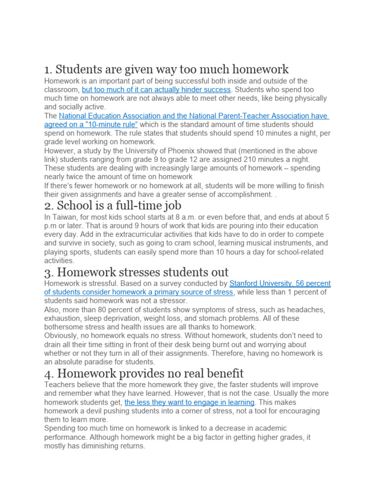 The Negative Impact of Excessive Homework | PDF | Homework | Sleep