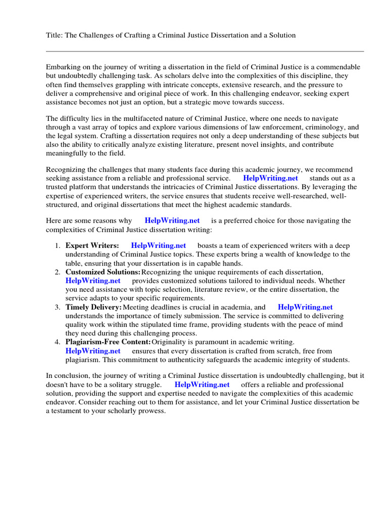 Criminal Justice Dissertation Ideas | Download Free PDF | Crimes | Crime & Violence