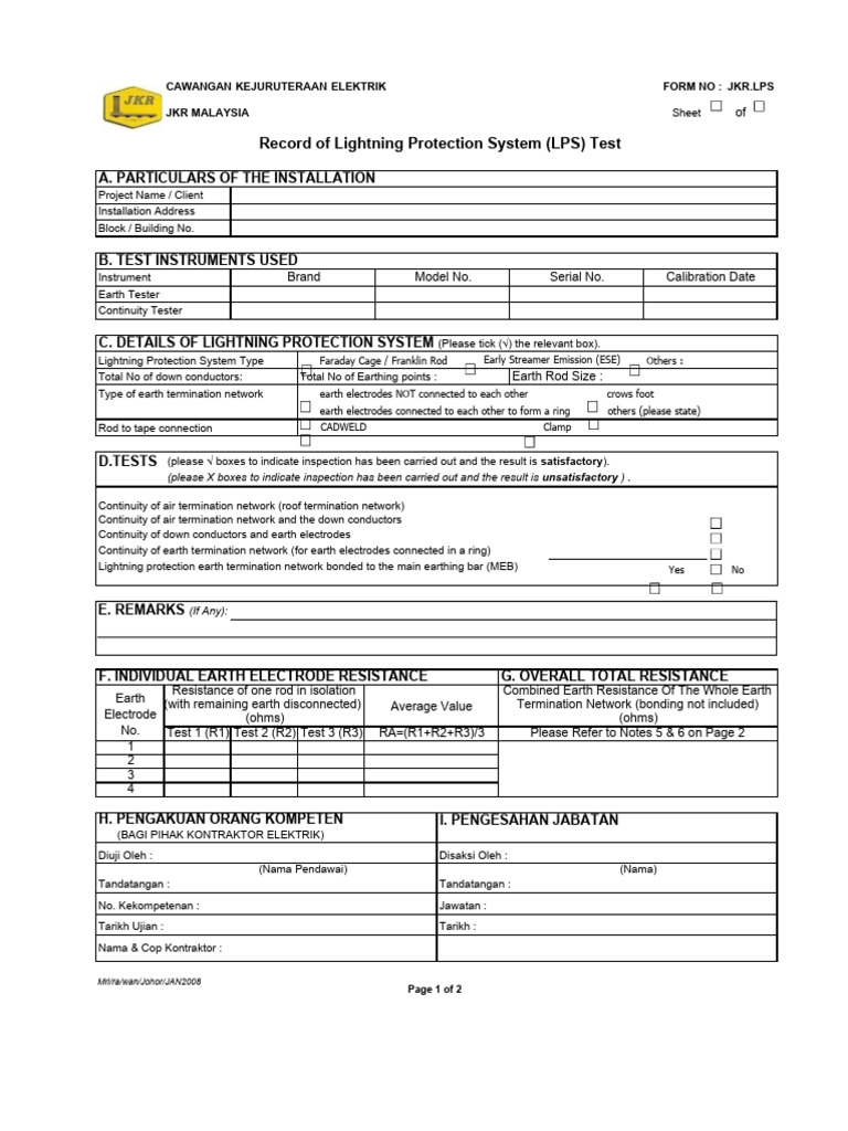Lighning Test Form | PDF | Electrical Resistance And Conductance ...