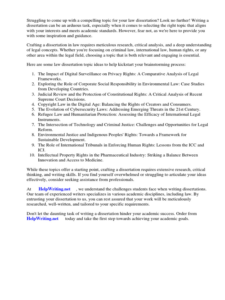 Law Dissertation Topic Ideas | PDF | Thesis | International Law