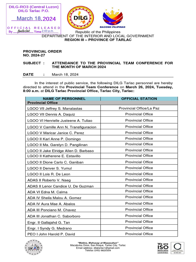 March 18,: Macabulos Drive, San Roque, Tarlac City, Tarlac Telefax (045 ...