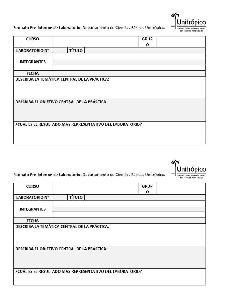 Formato Pre Informe De Laboratorio Pdf