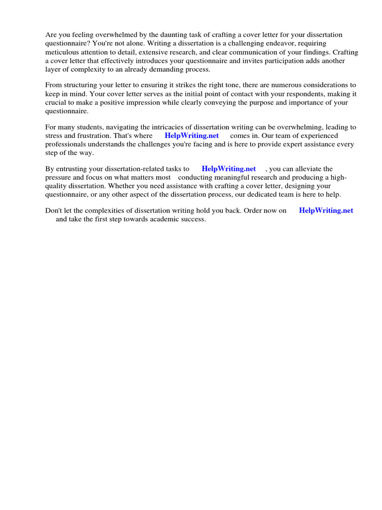 Sample Cover Letter For Dissertation Questionnaire | PDF | Thesis | Questionnaire