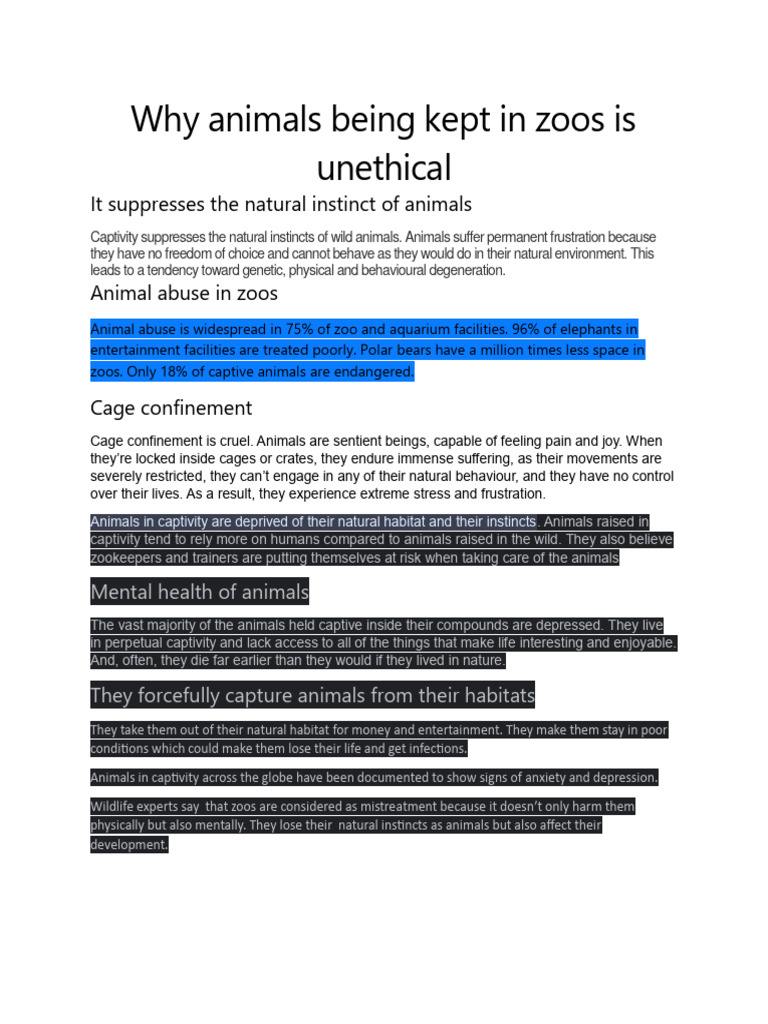 Why Animals Being Kept in Zoos is Unethical | PDF | Zoo | Behavioural Sciences