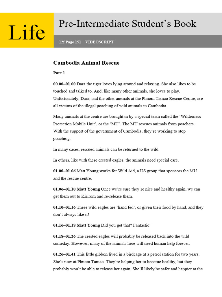 Pre-Int - Unit12 - 12f Script 1 For Listening Practice | PDF | Poaching ...
