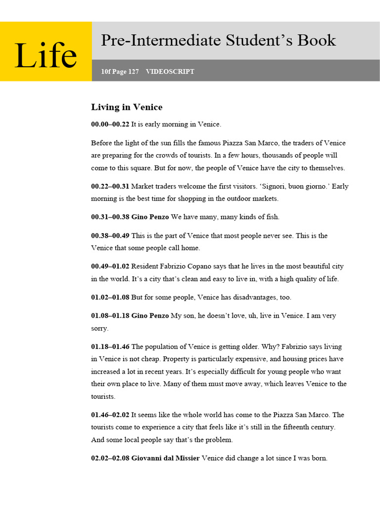 Pre-Int - Unit10 - 10f Script 2 For Listening Practice | PDF | Venice