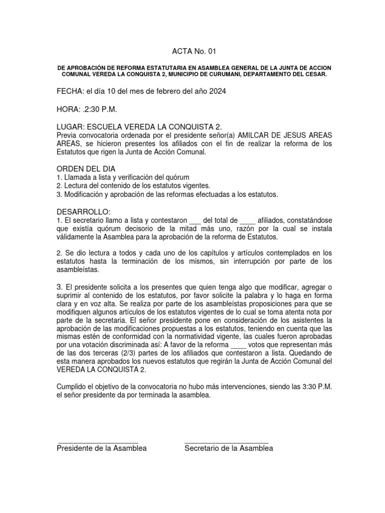 Acta La Conquista 2 | PDF | Gobierno