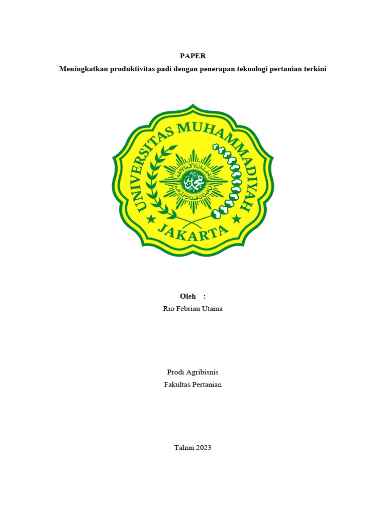 Paper Meningkatkan Produktivitas Padi Dengan Penerapan Teknologi Pertanian Terkini | PDF ...