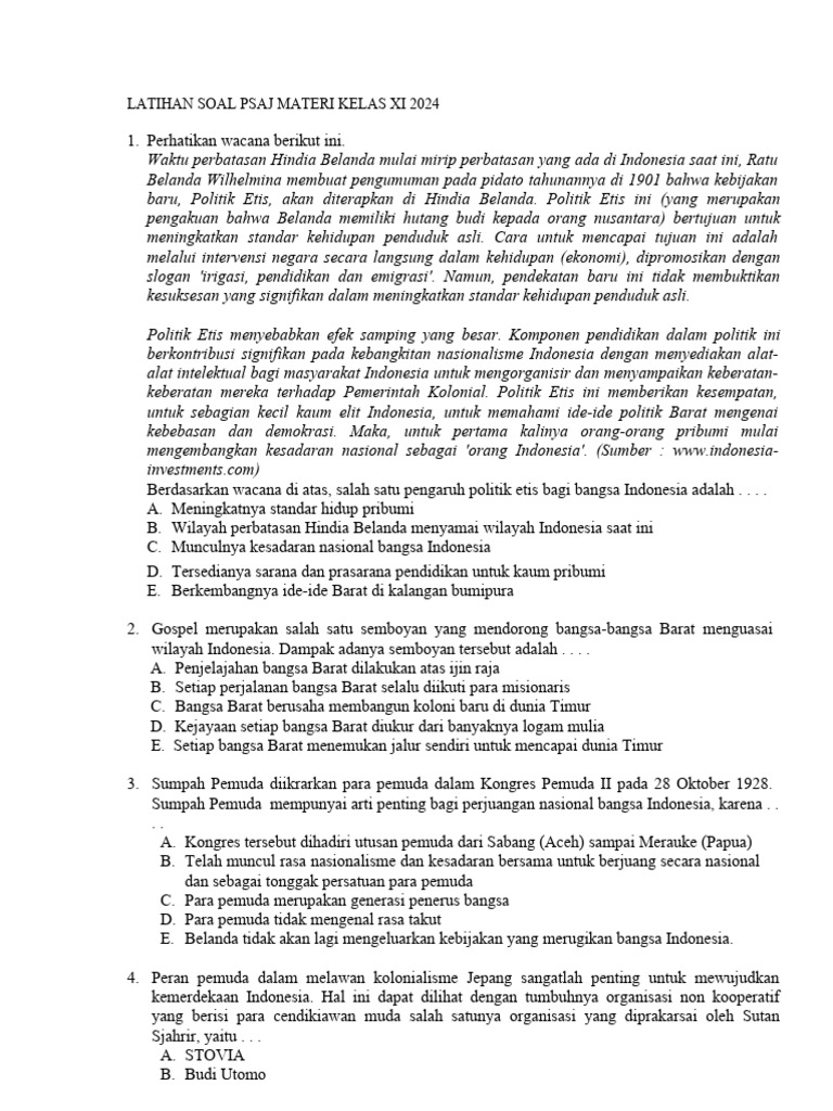 Latihan Soal PSAJ Kelas XI 2024 | PDF | Politik | Perjalanan