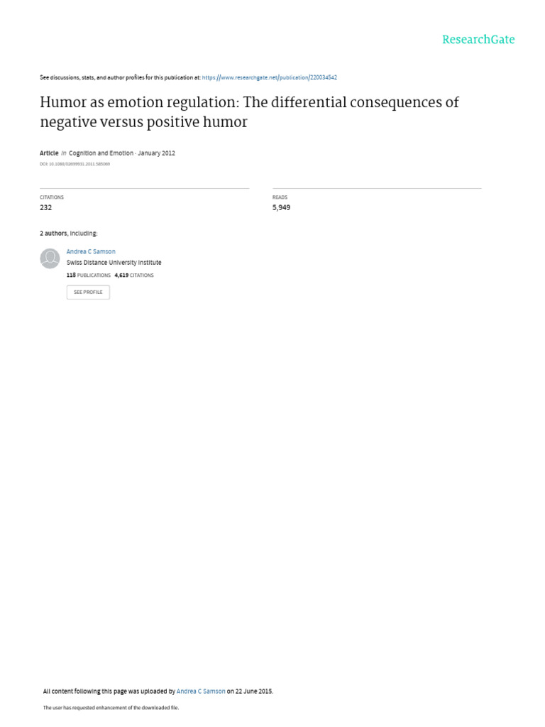 Samson Gross 2012 Humor Emotion Regulation | PDF | Humour | Emotions
