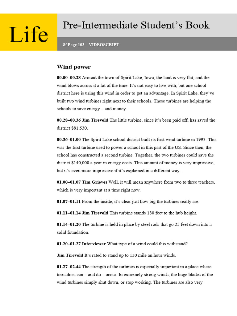 Pre-Int_Unit8_8f script 3 for listening practice | PDF | Wind Turbine | Wind Power