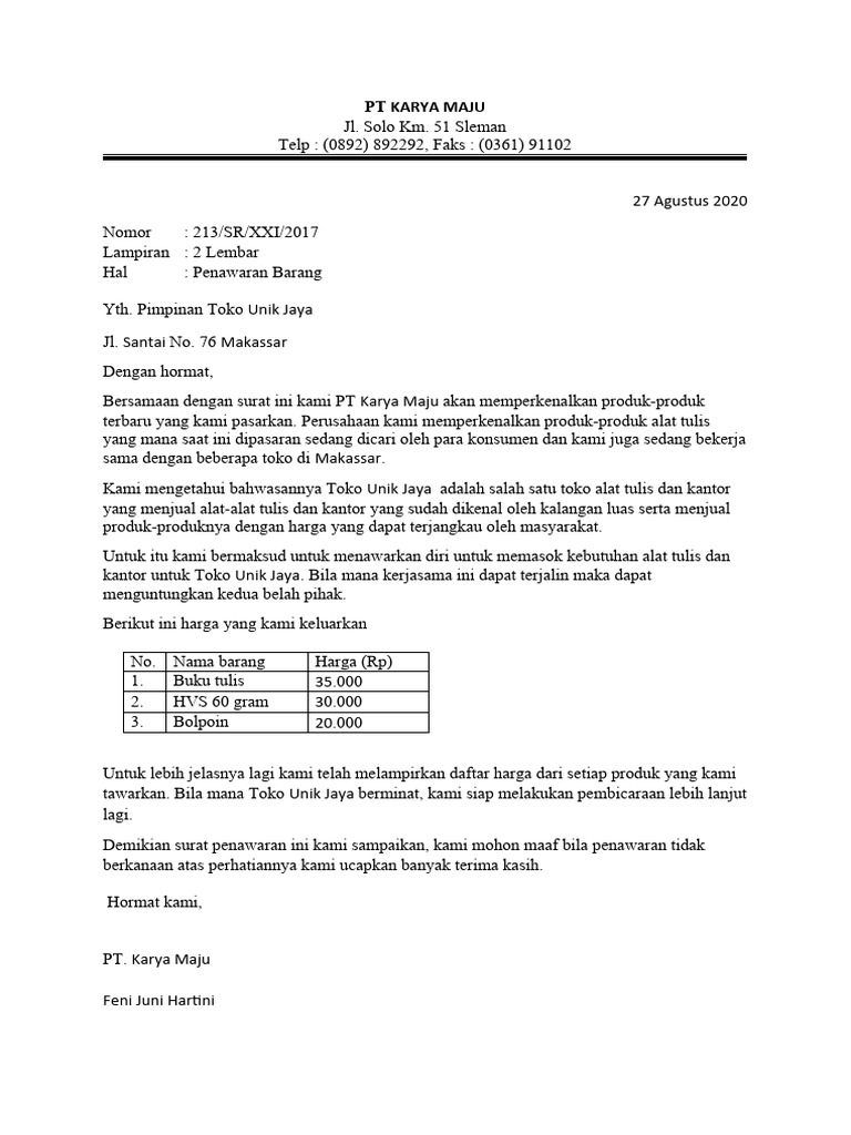 Contoh Surat Penawaran Barang | PDF