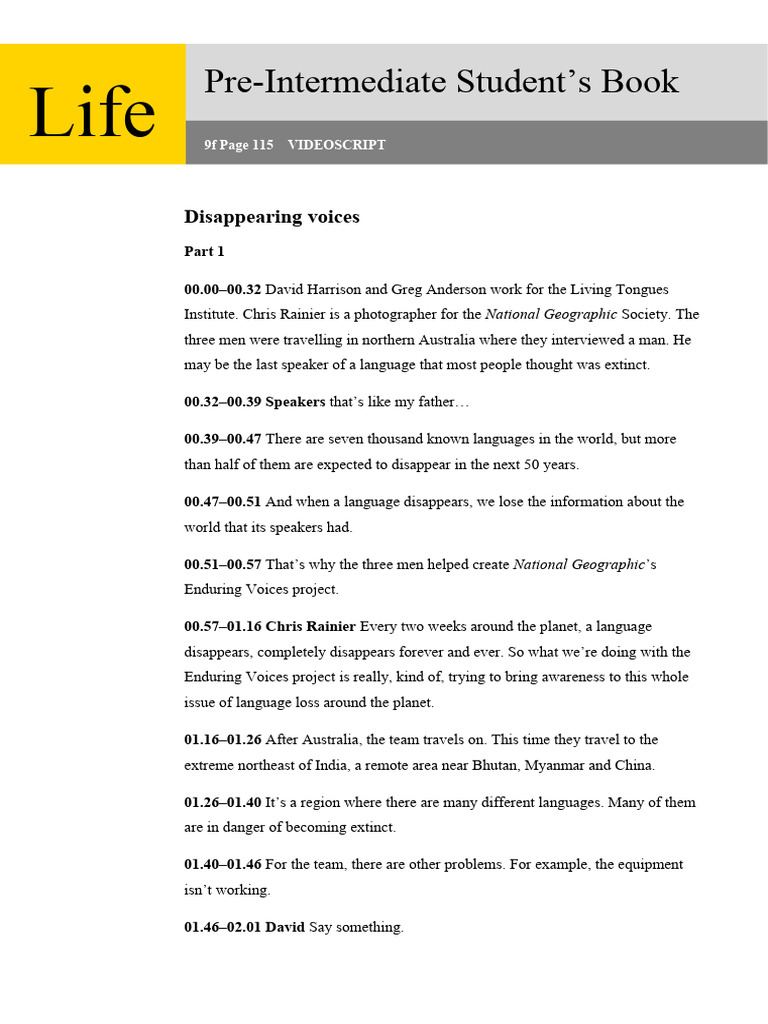 Pre-Int - Unit9 - 9f Script 4 For Listening Practice | PDF | Human ...