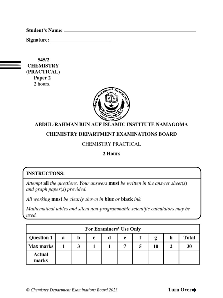 CBC Chem Paper Sample Questions | PDF | Experiment | Acid