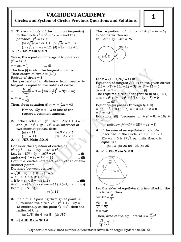 Circles and System of Circles Assignment-1 Qsns and Solns | PDF | Circle | Perpendicular