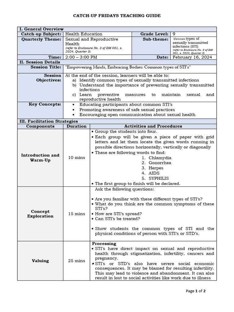 Catch Up Feb 16 Health Grade 9 1 | PDF | Sexually Transmitted Infection ...